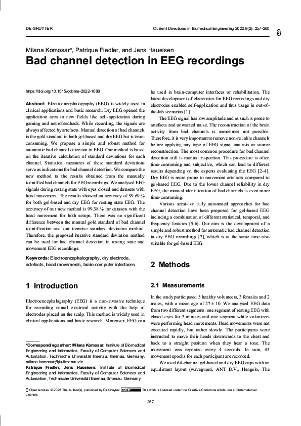 (PDF) Bad channel detection in EEG recordings