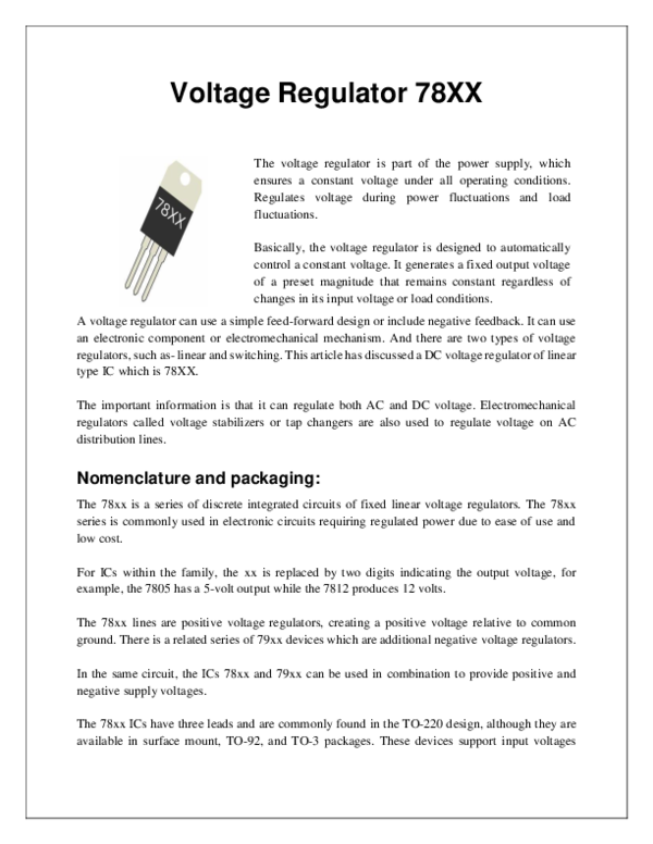 (PDF) Voltage Regulator 78XX