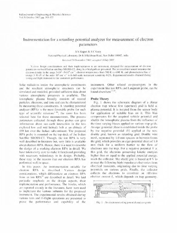 (PDF) Instrumentation for a retarding potential analyzer experiment. Part I. Ion parameters