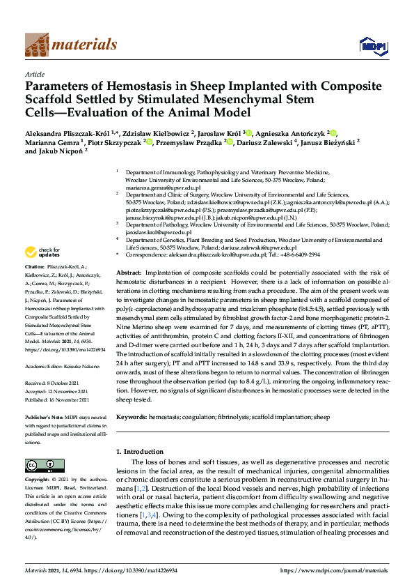 (PDF) Parameters of Hemostasis in Sheep Implanted with Composite ...