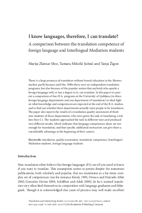 (PDF) I know languages, therefore, I can translate?: A comparison ...