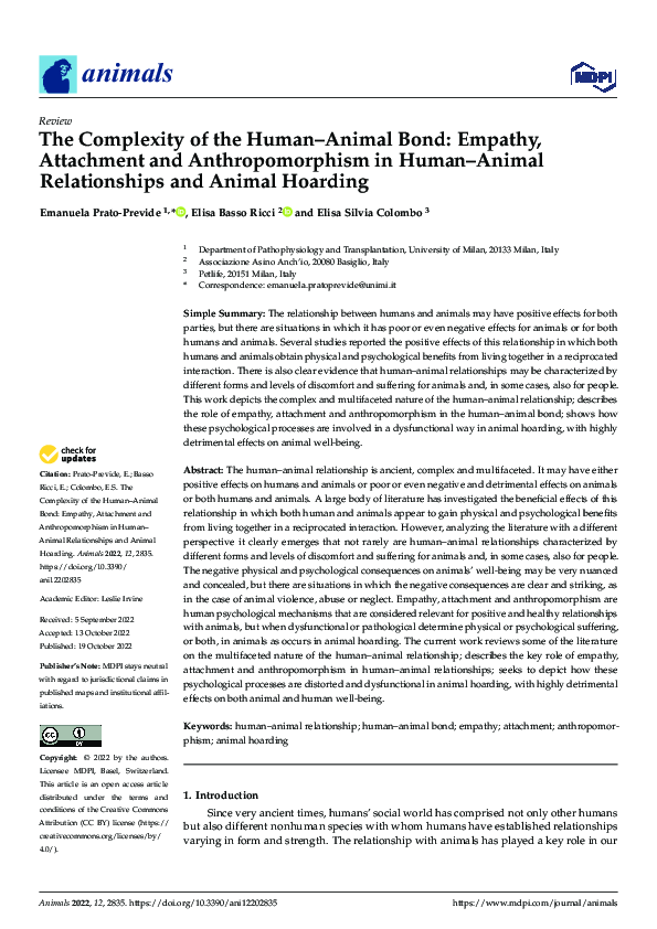 (PDF) The Complexity of the Human–Animal Bond: Empathy, Attachment and ...