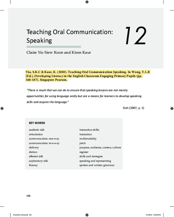 (PDF) Teaching Oral Communication: Speaking