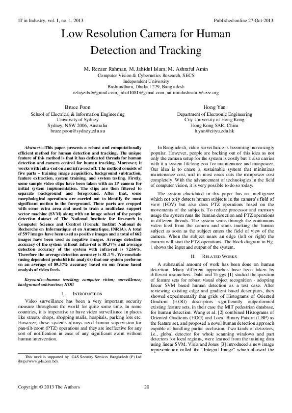 (PDF) Low Resolution Camera For Human Detection And Tracking | Rezaur ...