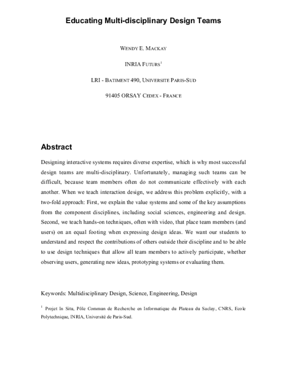 (PDF) Educating Multi-disciplinary Design Teams