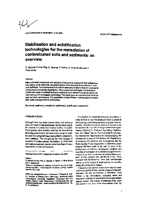 (PDF) Stabilization and solidification technologies for the remediation of contaminated soils ...