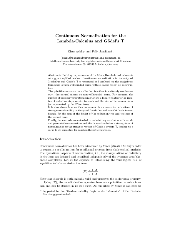 (PDF) Continuous normalization for the lambda-calculus and Gödel’s T