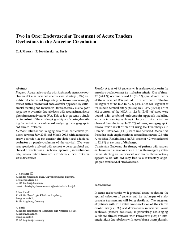 (PDF) Two in One: Endovascular Treatment of Acute Tandem Occlusions in ...