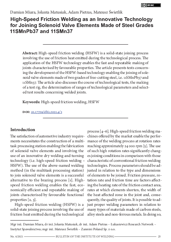 (PDF) High-Speed Friction Welding as an Innovative Technology for ...