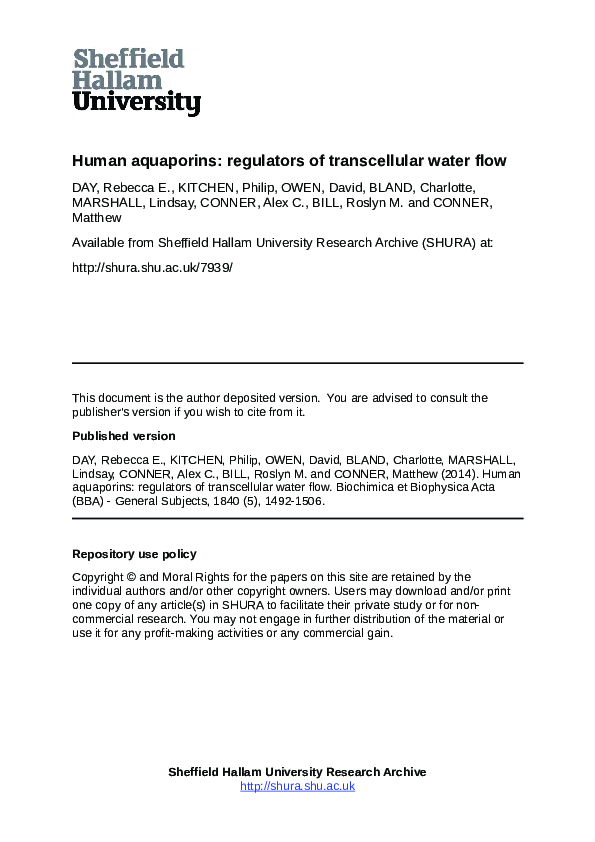 (PDF) Human aquaporins: Regulators of transcellular water flow