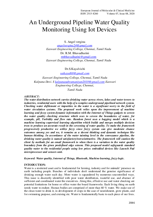 (PDF) An Underground Pipeline Water Quality Monitoring Using Iot Devices