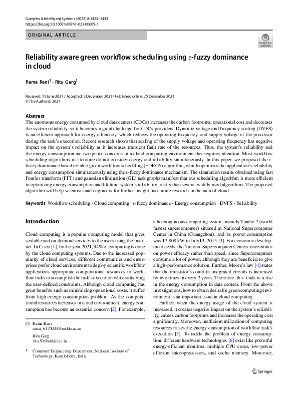 (PDF) Reliability aware green workflow scheduling using ε-fuzzy dominance in cloud