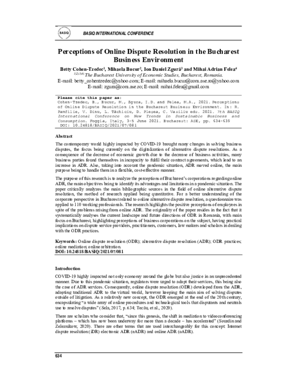 (PDF) Perceptions of Online Dispute Resolution in the Bucharest ...