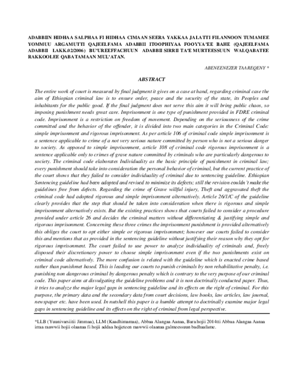 (PDF) ALTERNATIVE IMPRISONMENT (RIGOROUS AND SIMPLE) UNDER ETHIOPIAN ...