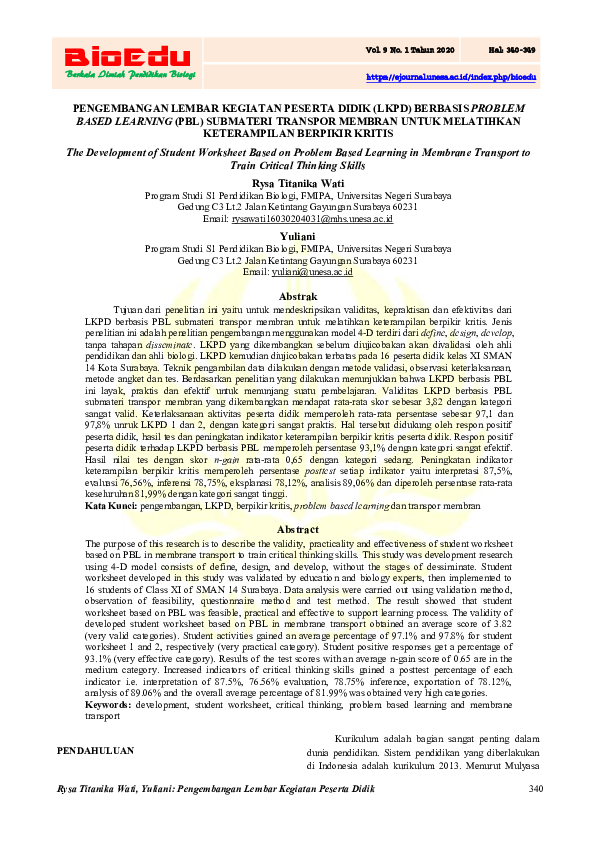 (PDF) Pengembangan Lembar Kegiatan Peserta Didik (LKPD) Berbasis Problem Based Learning (PBL ...