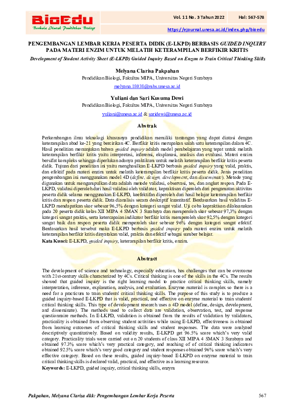 (PDF) Pengembangan Lembar Kerja Peserta Didik (E-LKPD) Berbasis Guided Inquiry Pada Materi Enzim ...