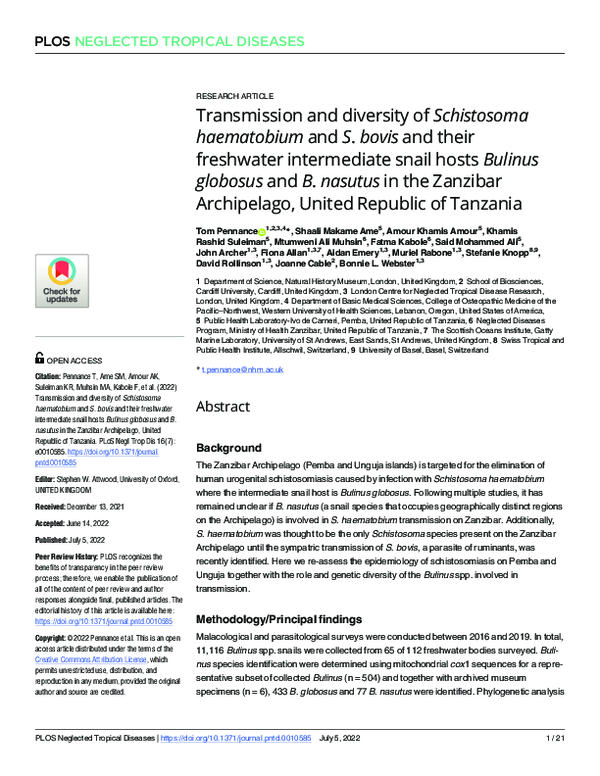 (PDF) Transmission and diversity of Schistosoma haematobium and S ...