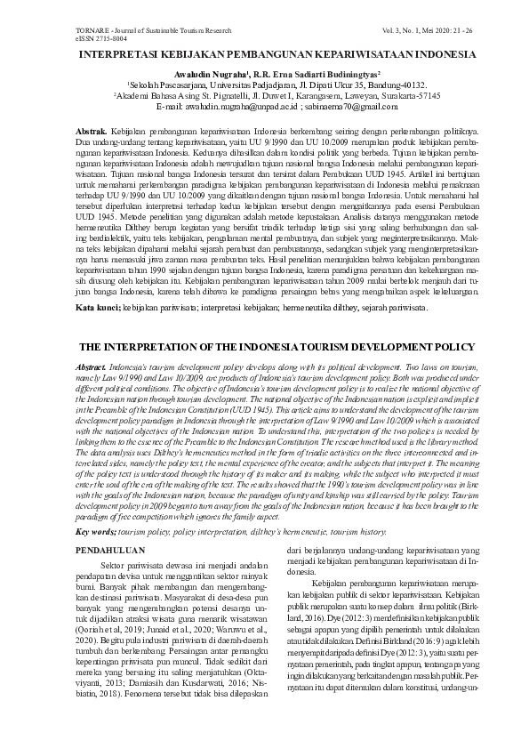 (PDF) Interpretasi Kebijakan Pembangunan Kepariwisataan Indonesia
