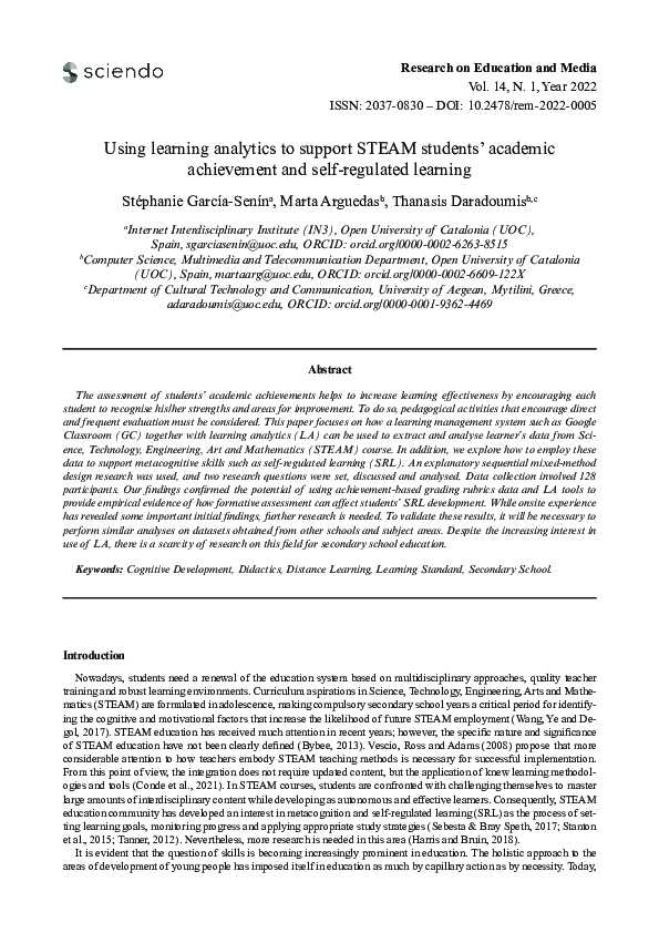 (PDF) Using learning analytics to support STEAM students’ academic achievement and self ...
