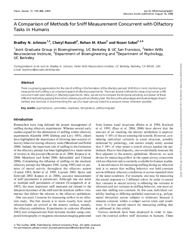 (PDF) A Comparison of Methods for Sniff Measurement Concurrent with ...