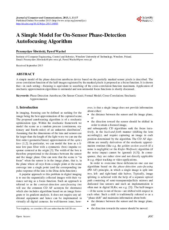 Pdf A Simple Model For On Sensor Phase Detection Autofocusing Algorithm