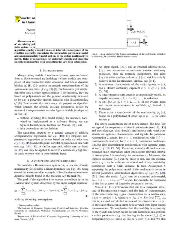 (PDF) Wavelet Amendment of Polynomial Models in Hammerstein Systems Identification