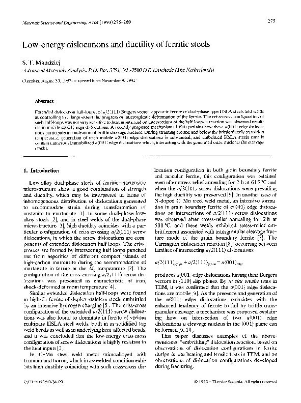 (PDF) Low-energy dislocations and ductility of ferritic steels