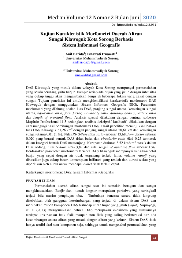 (PDF) Kajian Karakteristik Morfometri Daerah Aliran Sungai Klawoguk ...