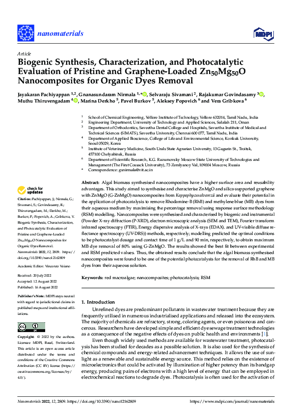 (PDF) Biogenic Synthesis, Characterization, and Photocatalytic Evaluation of Pristine and ...