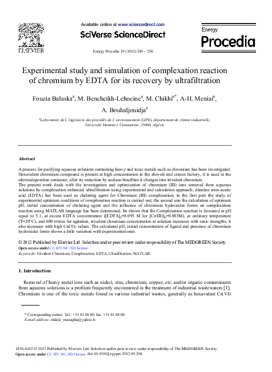 Experimental Study and Simulation of Complexation Reaction of Chromium ...