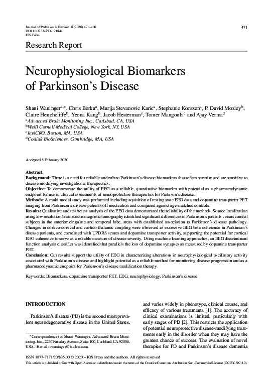 (PDF) Neurophysiological Biomarkers of Parkinson’s Disease | Marija Karić - Academia.edu