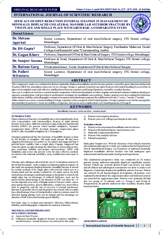 Pdf Efficacy Of Open Reduction Internal Fixation In Management Of Minimally Displaced