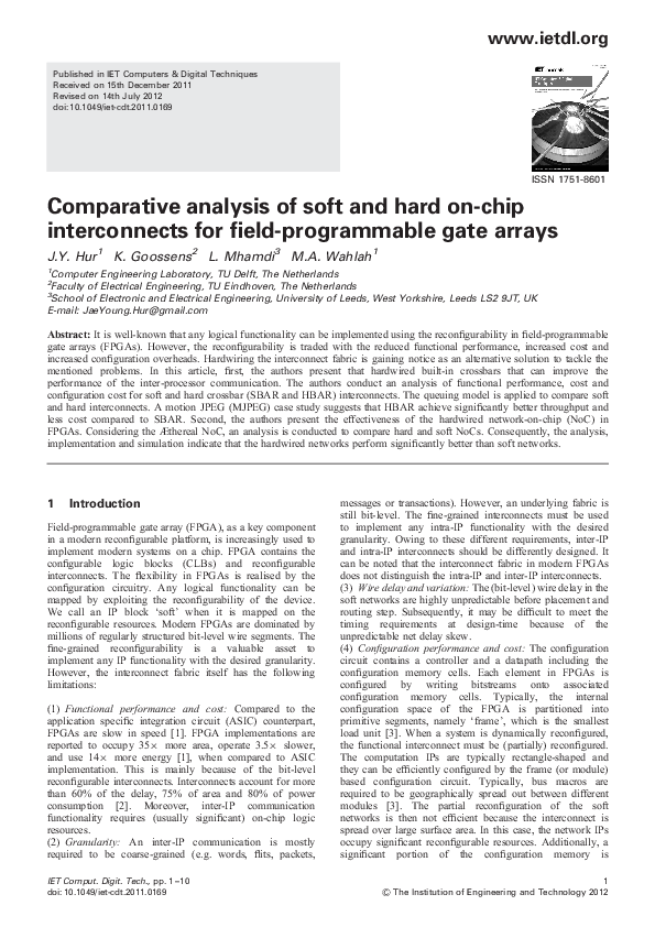 (PDF) Comparative analysis of soft and hard on-chip interconnects for field-programmable gate arrays