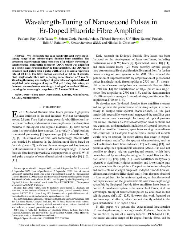 (PDF) Wavelength-Tuning of Nanosecond Pulses in Er-Doped Fluoride Fibre ...