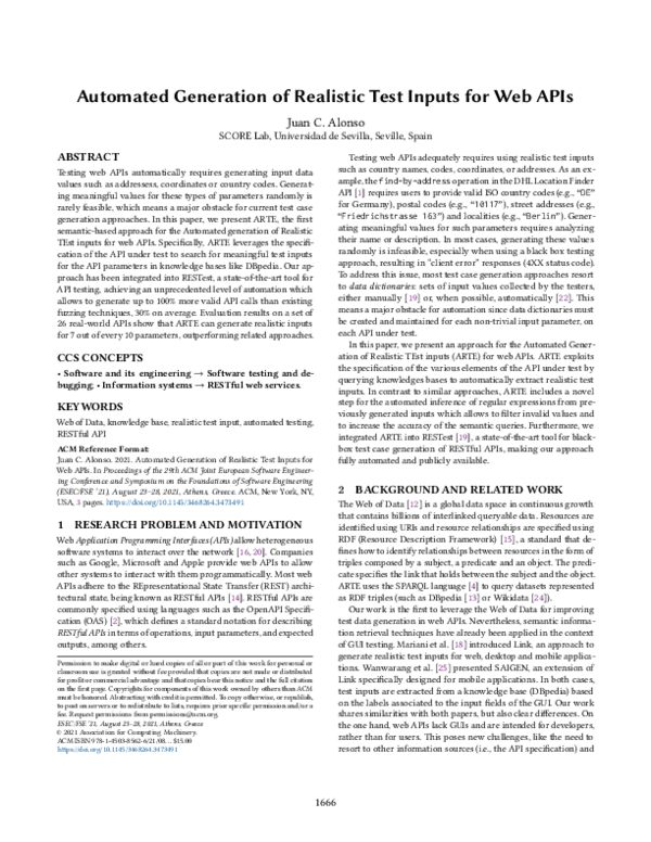 (PDF) Automated generation of realistic test inputs for web APIs