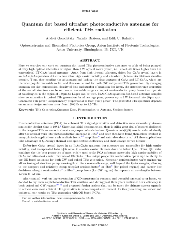 (PDF) Quantum-dot based ultrafast photoconductive antennae for ...