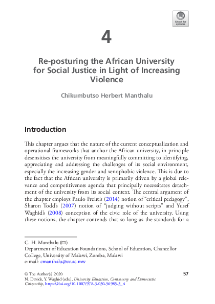 (PDF) Re-posturing the African University for Social Justice in Light ...