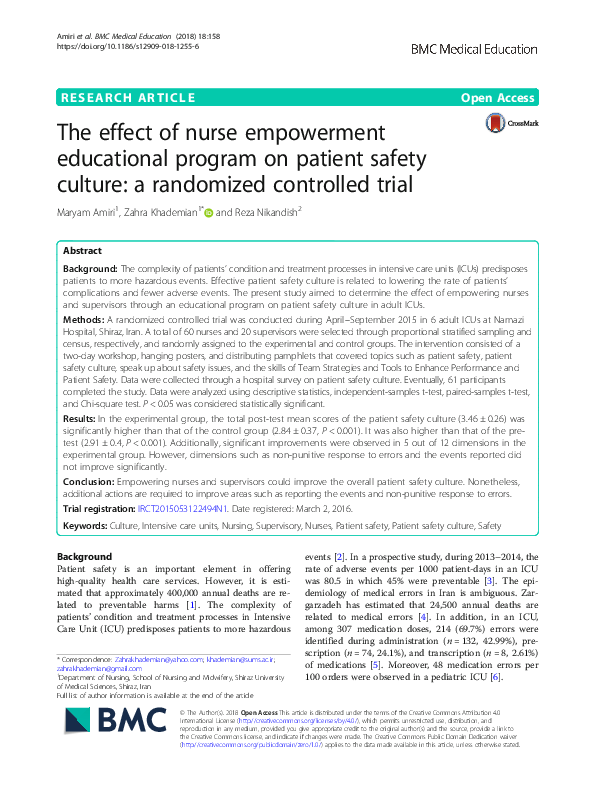 (PDF) The effect of nurse empowerment educational program on patient ...