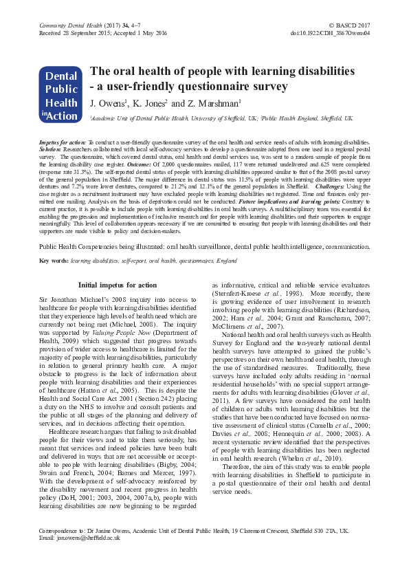 (PDF) The oral health of people with learning disabilities - a user ...
