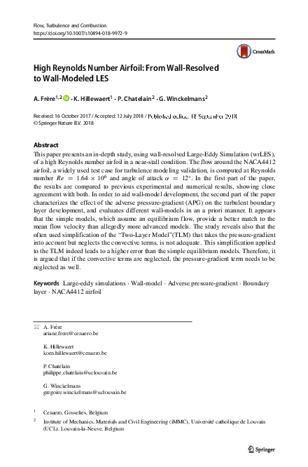 (PDF) High Reynolds Number Airfoil: From Wall-Resolved to Wall-Modeled LES