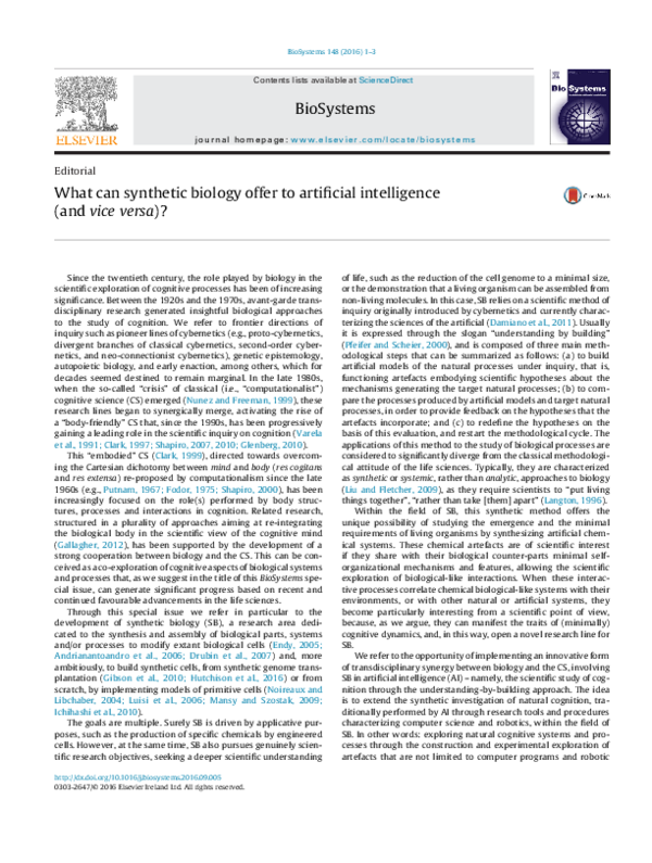 (PDF) What can synthetic biology offer to artificial intelligence (and vice versa)?