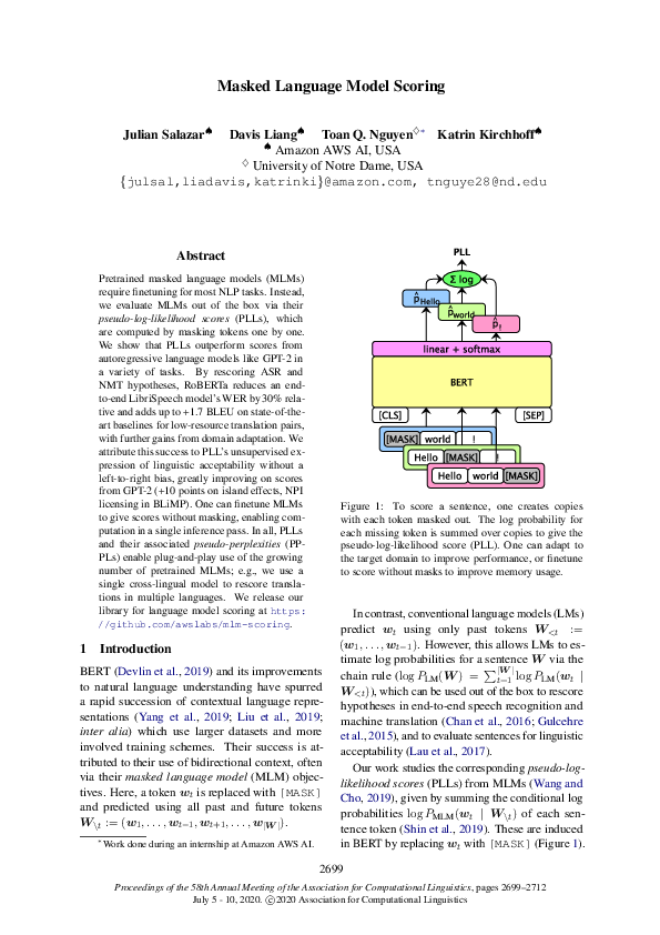(PDF) Evaluating Masked Language Models via PLLs