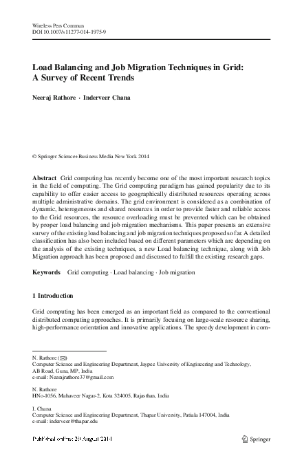 (PDF) Load Balancing and Job Migration Techniques in Grid: A Survey of Recent Trends