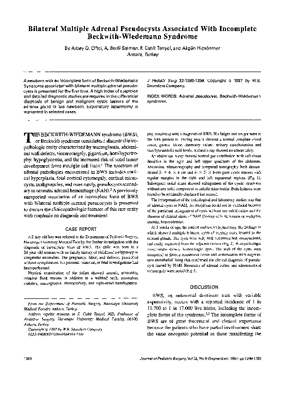 (PDF) Bilateral multiple adrenal pseudocysts associated with incomplete Beckwith-Wiedemann syndrome