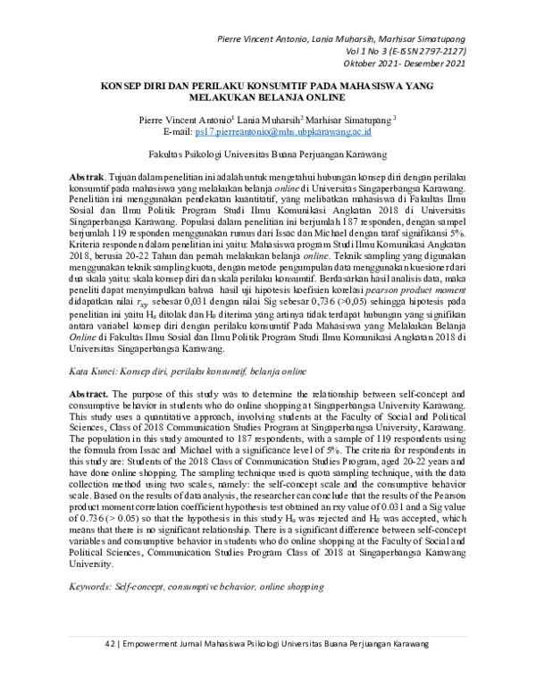 (PDF) Konsep Diri Dan Perilaku Konsumtif Pada Mahasiswa Yang Melakukan Belanja Online