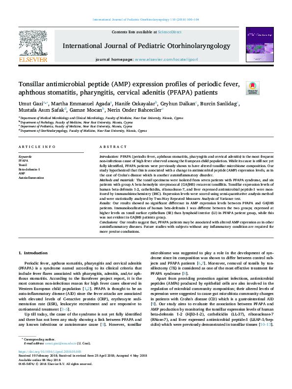 (PDF) Tonsillar antimicrobial peptide (AMP) expression profiles of ...