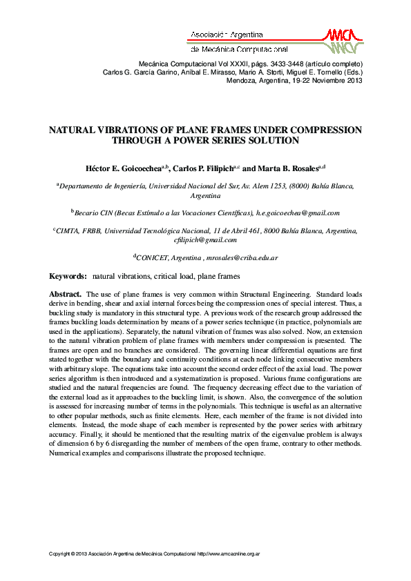 (PDF) Natural Vibrations of Plane Frames under Compression Through a Power Series Solution ...