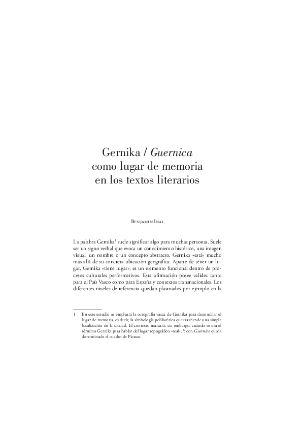 (PDF) Gernika / Guernica como lugar de memoria en los textos literarios