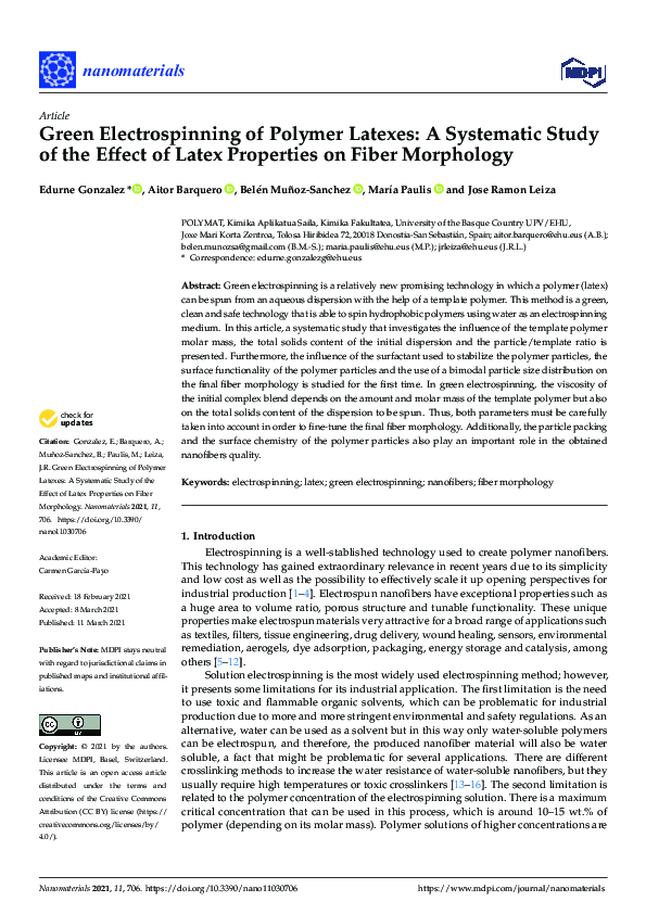 (PDF) Green Electrospinning of Polymer Latexes: A Systematic Study of ...