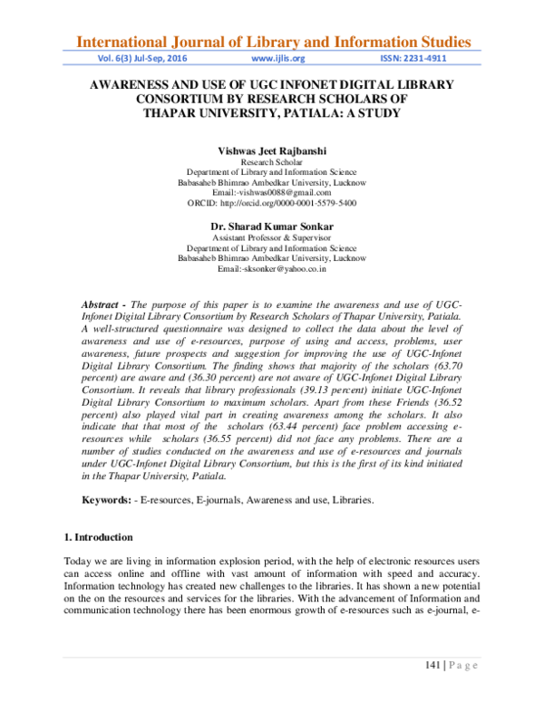 (PDF) Awareness and Use of Ugc Infonet Digital Library Consortium by ...